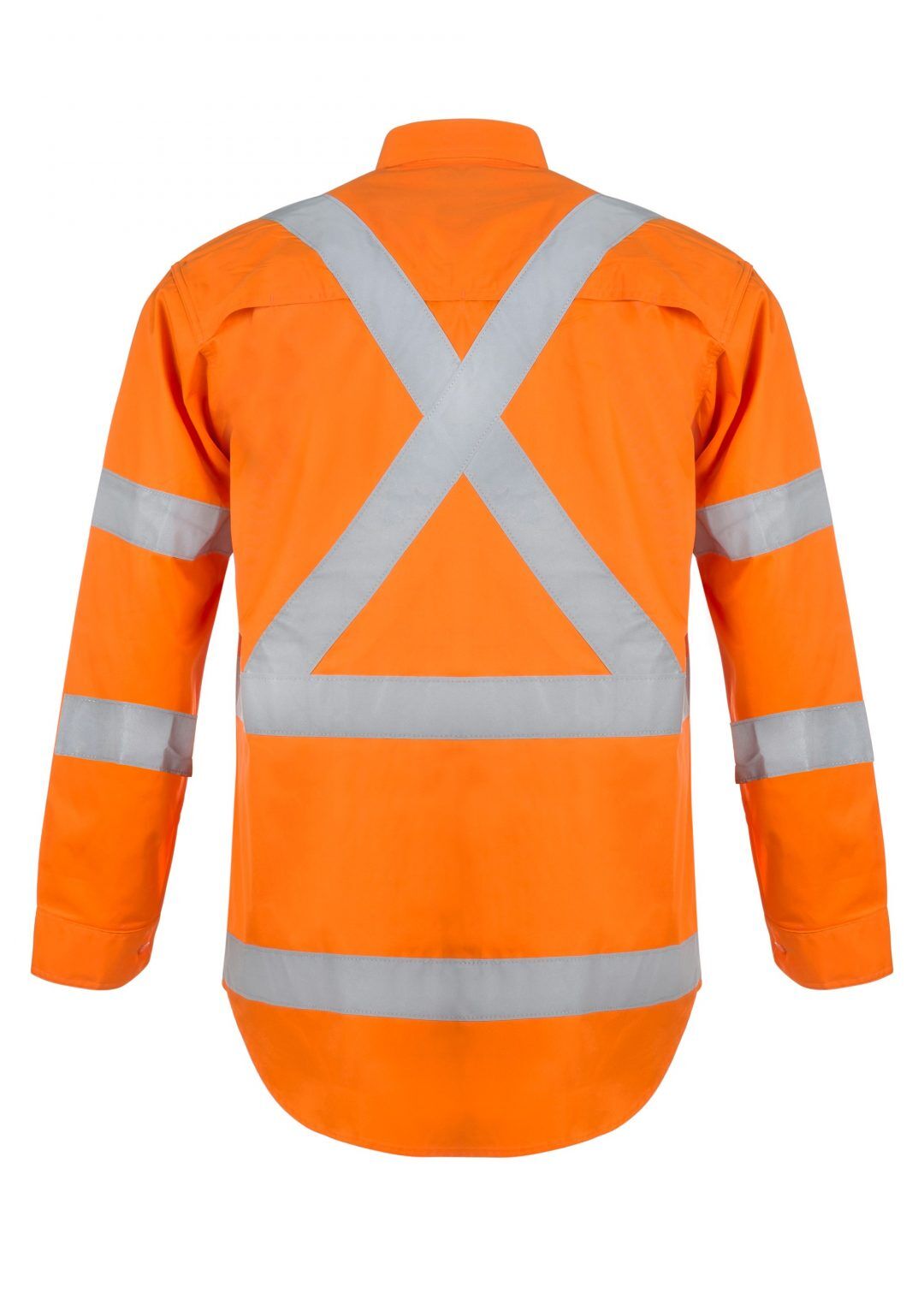 HI VIS LONG SLEEVE COTTON DRILL REFLECTIVE SHIRT WITH X PATTERN | workcraft
